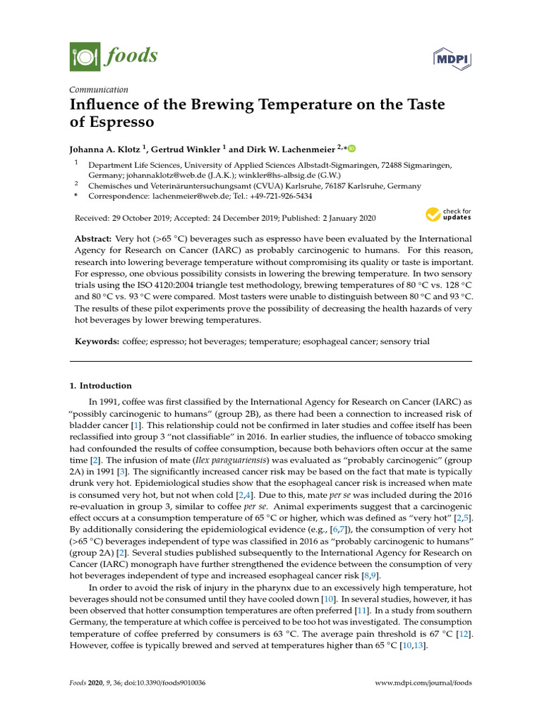 Influence of the Brewing Temperature on the Taste | PDF | Coffee | Taste