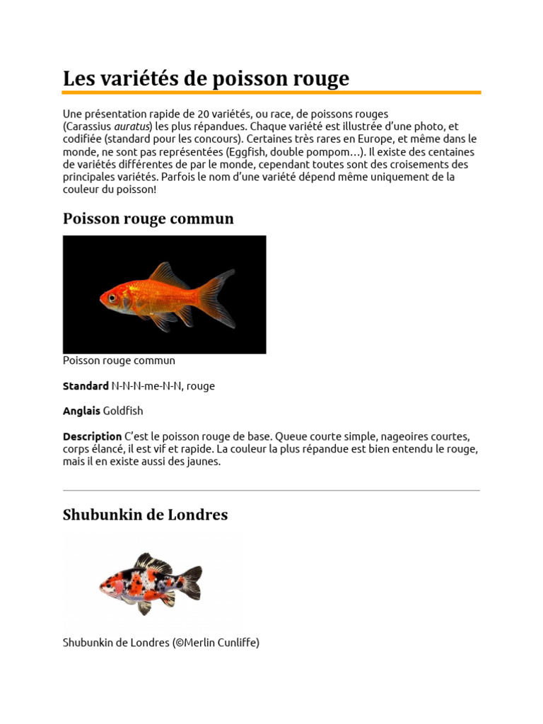 Les variétés de poisson rouge | PDF