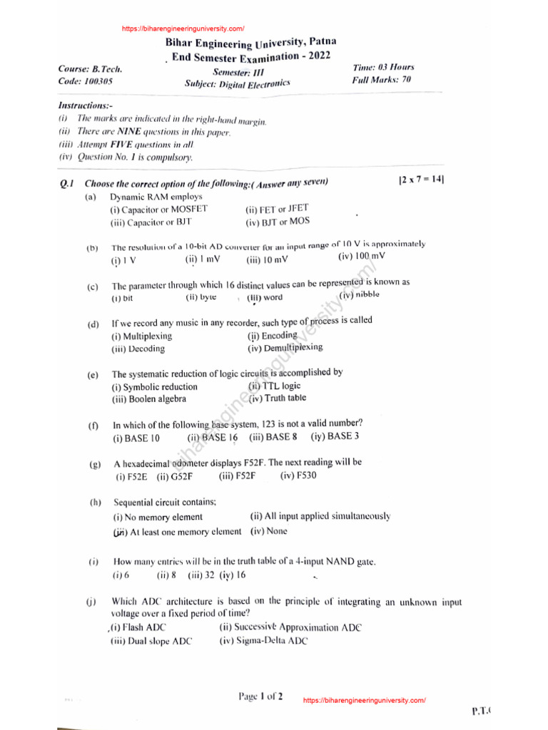 BEU Pyq EEE 3 Sem Digital Electronics 100305 2022 | PDF | Technology ...