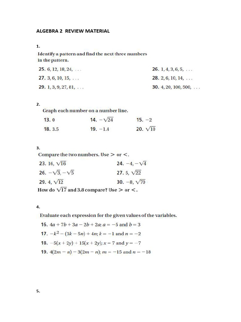 Algebra 2 Review Guide and Vocabulary | PDF