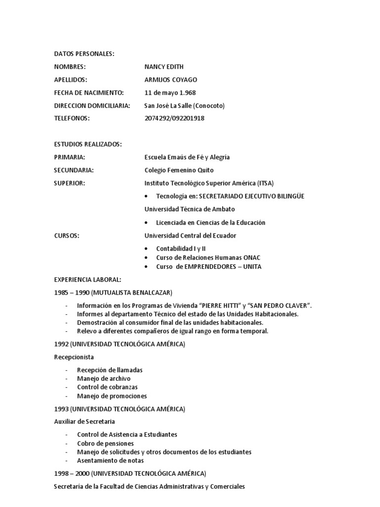 Curriculum Nancy | PDF | Educación avanzada | Escuelas