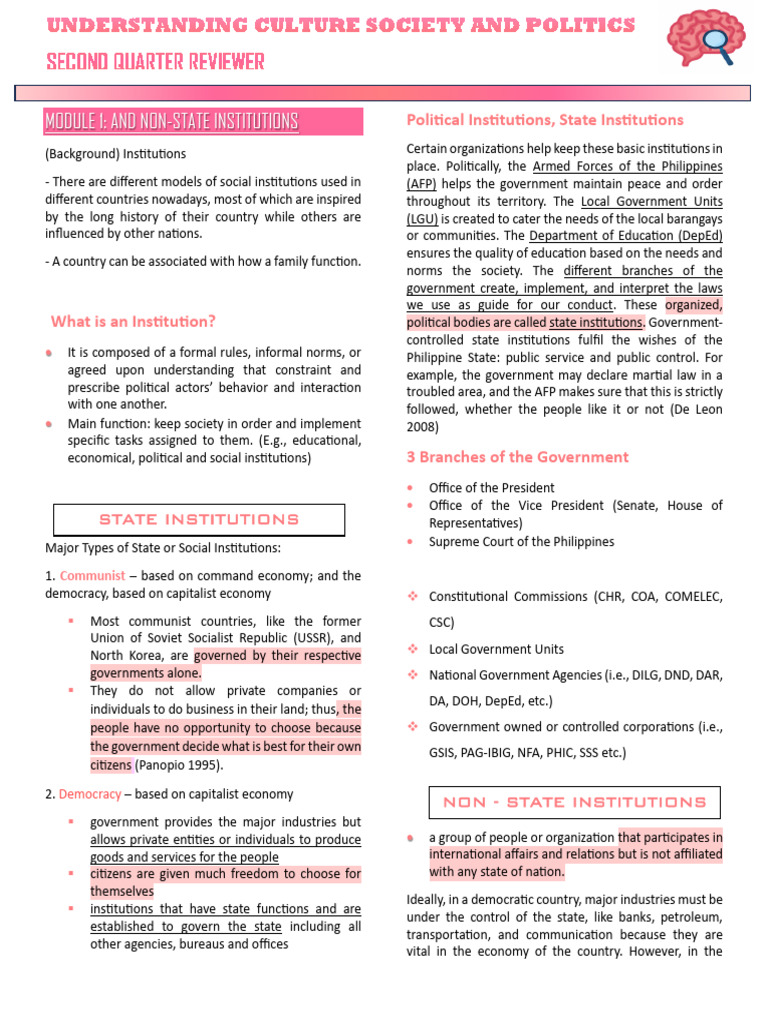 Q2 Ucsp Reviewer | PDF | Institution