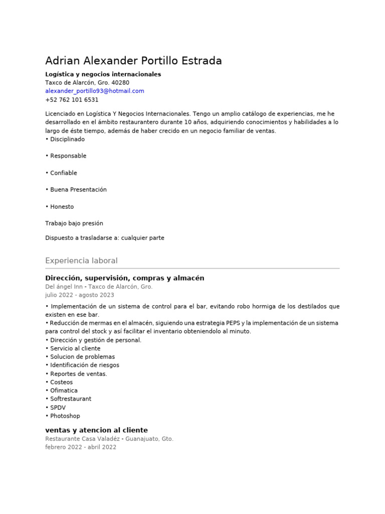 Adrian Alexander Portillo Estrada | PDF | Logística | Informática