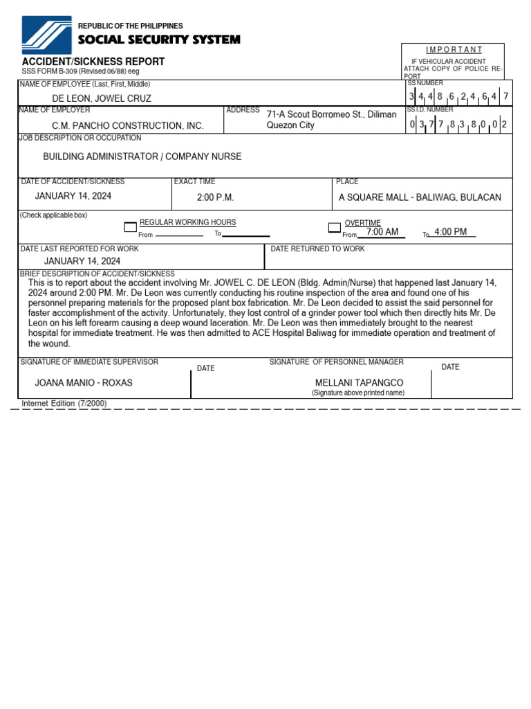 SSSForm EC Accident Sickness Report | PDF | Business