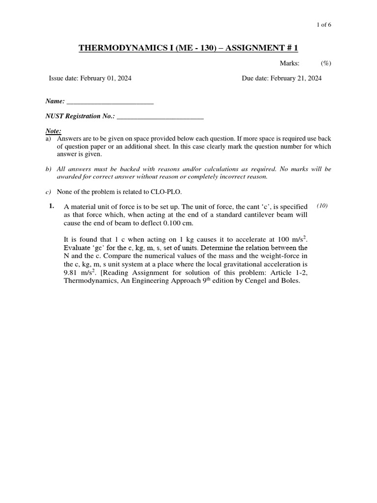 Thermo I A1 Feb 2024 | PDF | Heat | Temperature