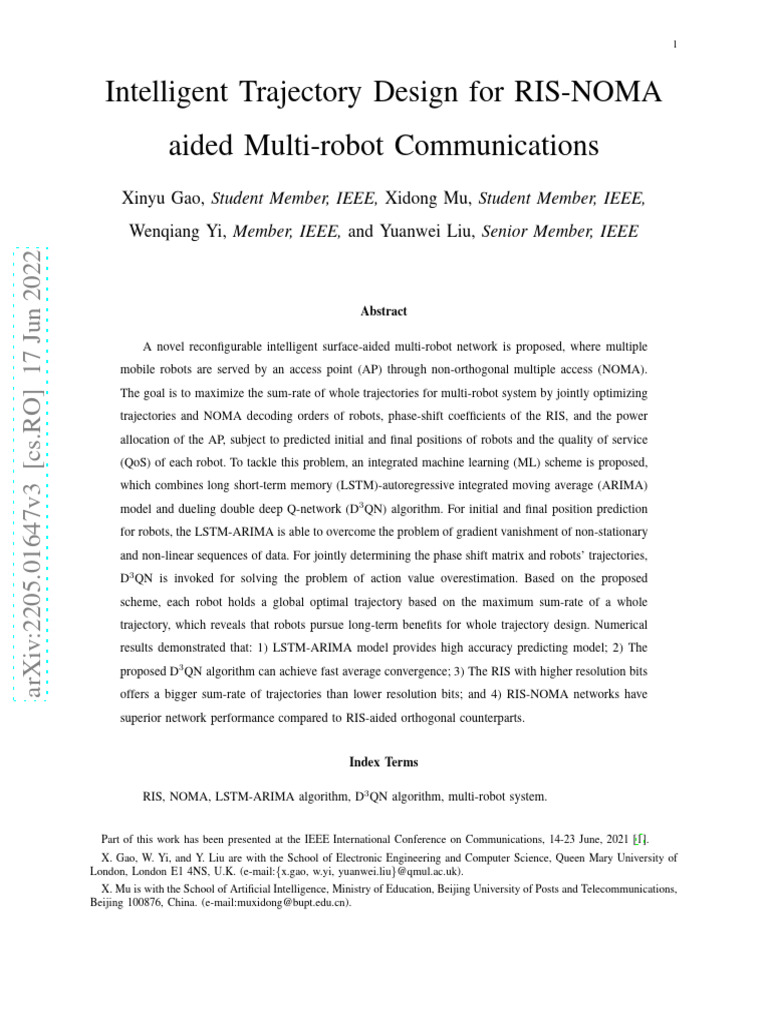 Intelligent Trajectory Design For RIS-NOMA | PDF | Autoregressive Model ...