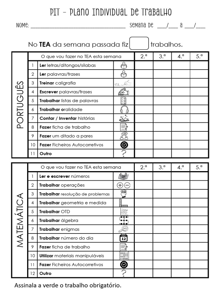 PIT - Plano Individual de Trabalho | PDF