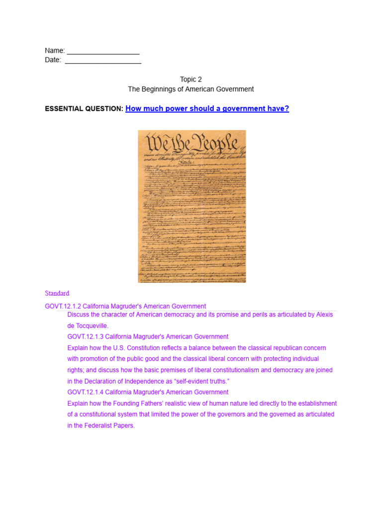 American Government Notes Topic 2 | PDF | Politics | Social Science