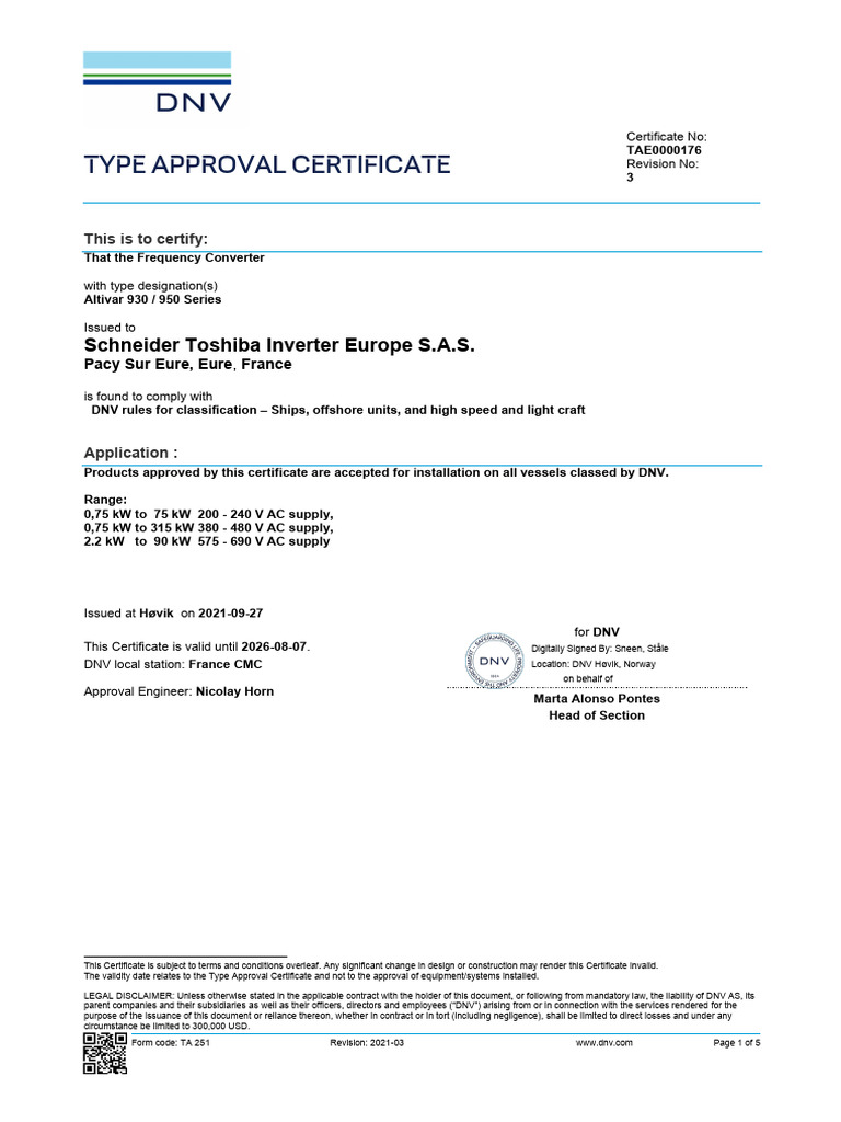 ATV930 and ATV950 Certificate TAE0000176-revision3 | PDF | Electromagnetic Compatibility | Power ...