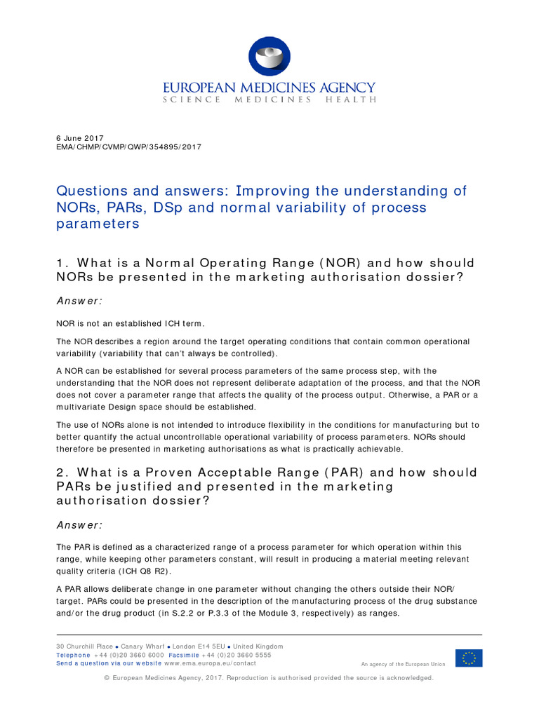 Questions Answers Improving Understanding Normal Operating Range Nor Proven Acceptable Range Par