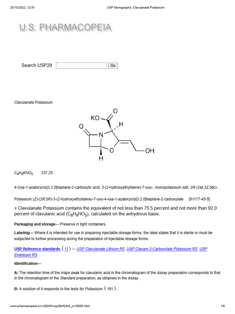 USP Monographs - Clavulanate Potassium | PDF | Chromatography | High ...