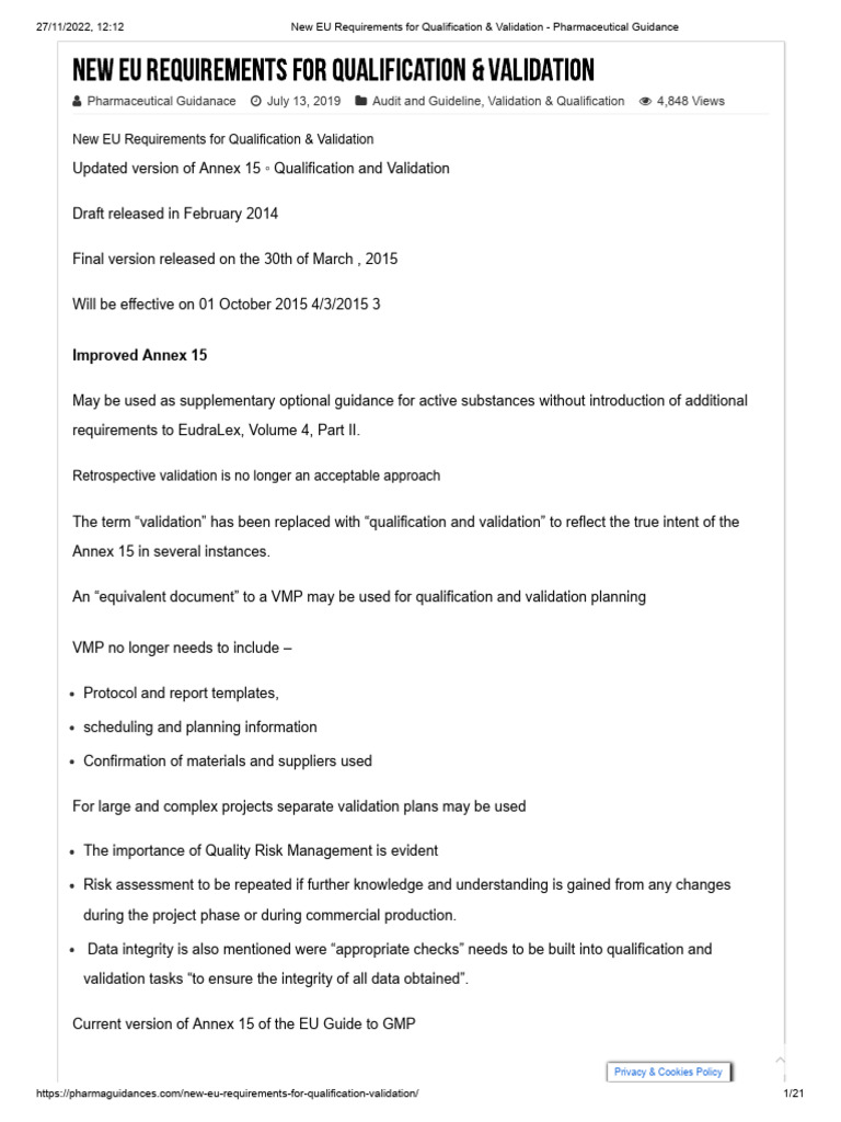 New EU Requirements For Qualification & Validation - Pharmaceutical ...