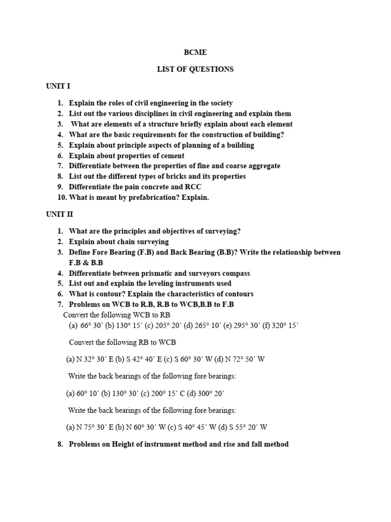 Bcme Important List | Download Free PDF | Surveying | Physical Sciences