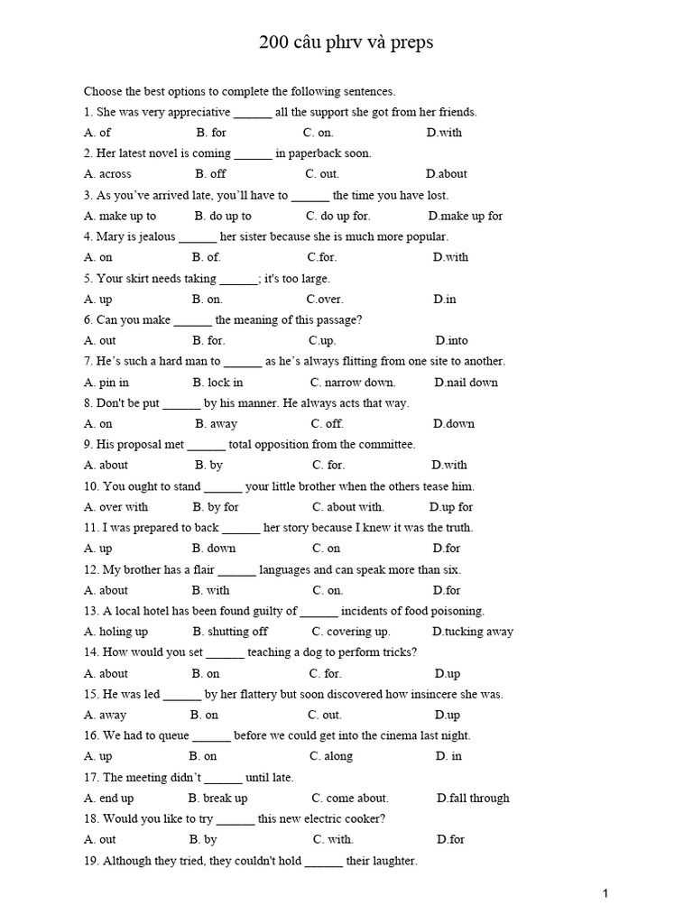 200 Phrasal Verbs and Prepositions | PDF