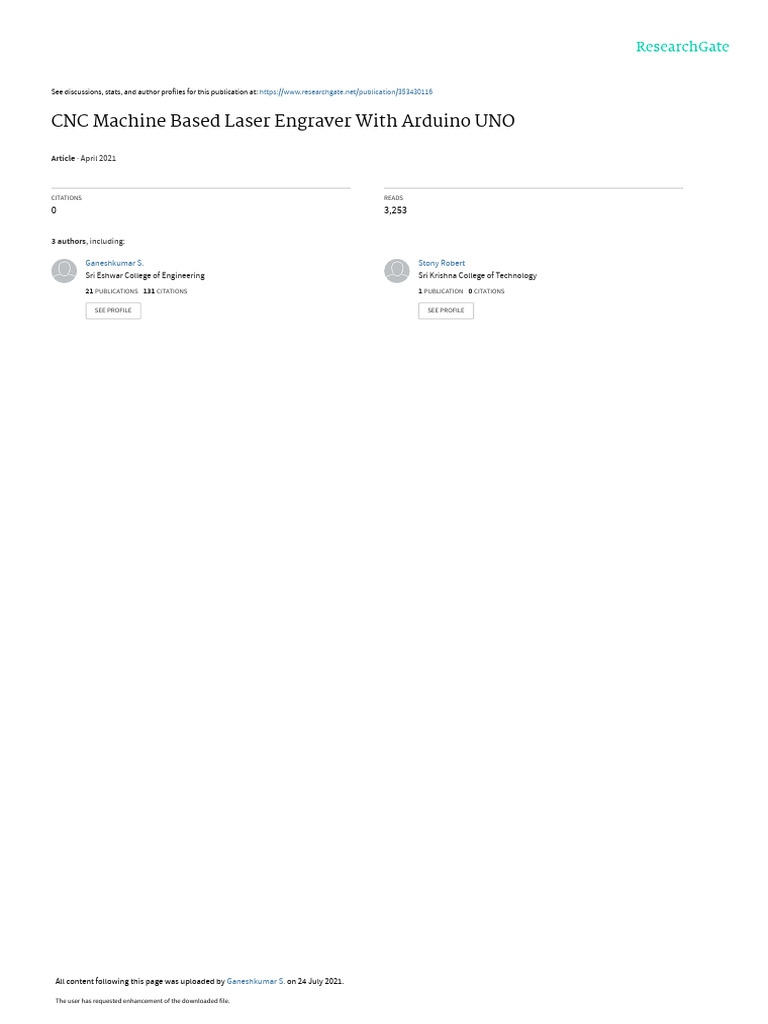 CNCMachine Based Laser Engraver With Arduino UNO | PDF | Numerical Control | Electric Motor
