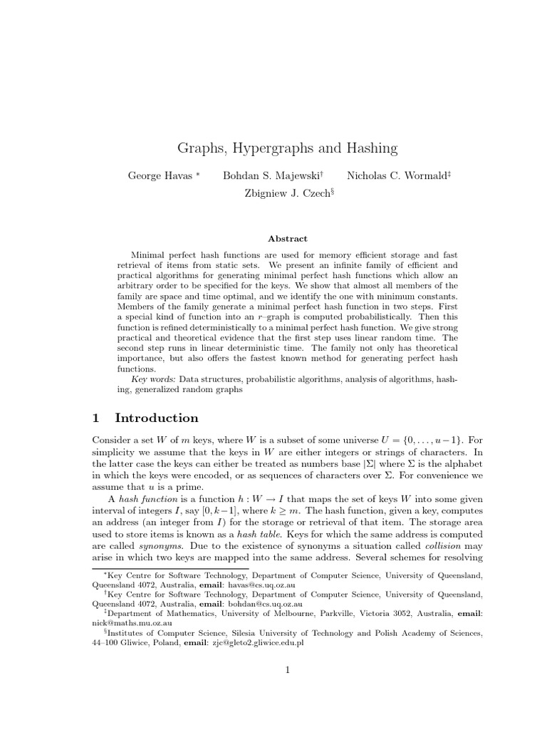 1994 - Graphs, Hypergraphs and Hashing | PDF | Vertex (Graph Theory ...