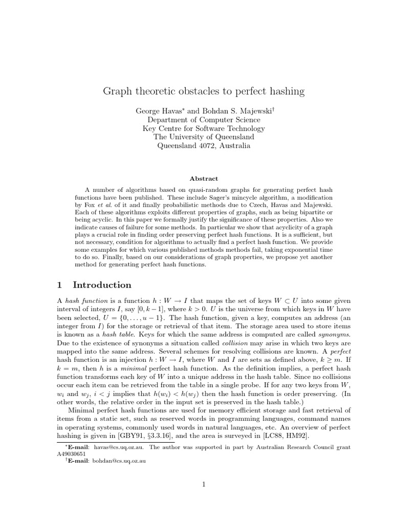 1994 - Graph Theoretic Obstacles To Perfect Hashing (TR0257) | PDF ...