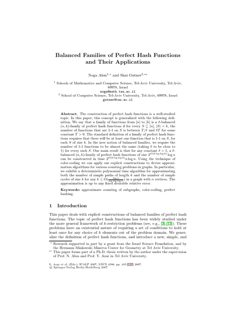 2007 - Balanced Families of Perfect Hash Functions and Their ... 2007 - Balanced Families of Perfect Hash Functions and Their ...