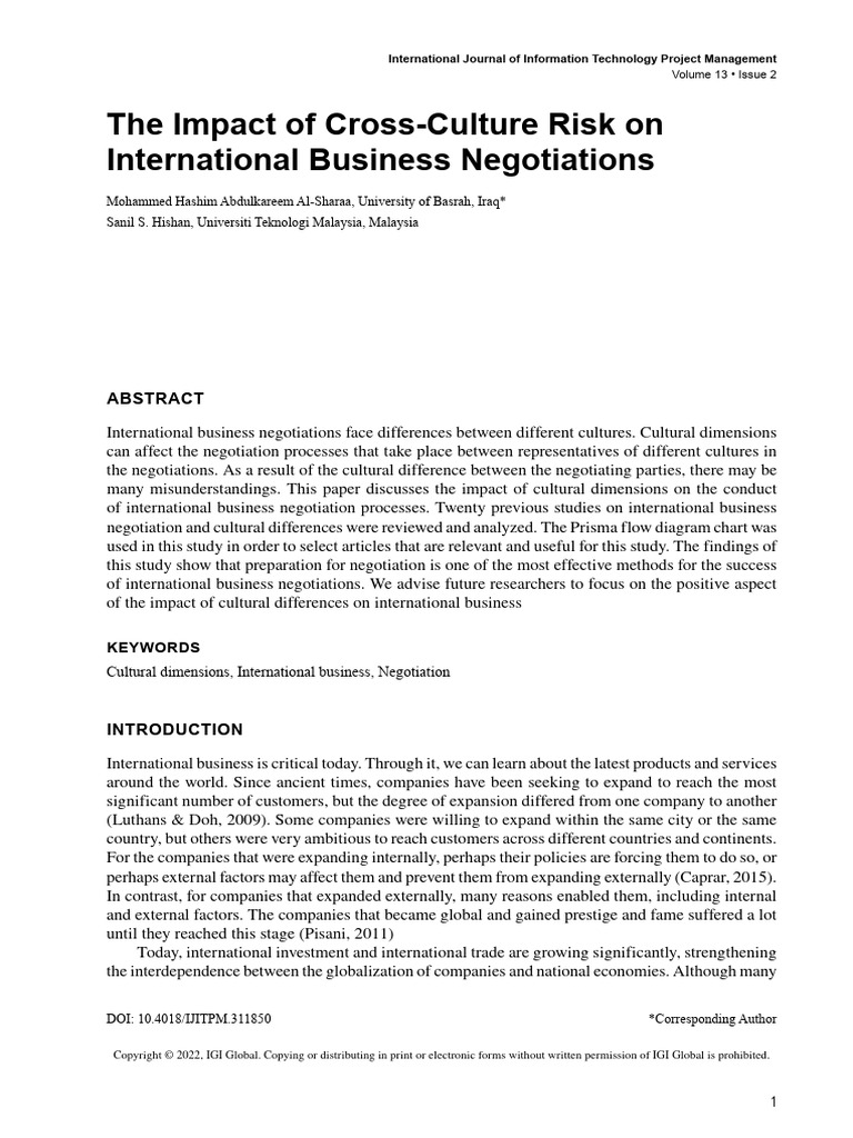 The Impact of Cross-Culture Risk On International | PDF | Negotiation | Foreign Direct Investment