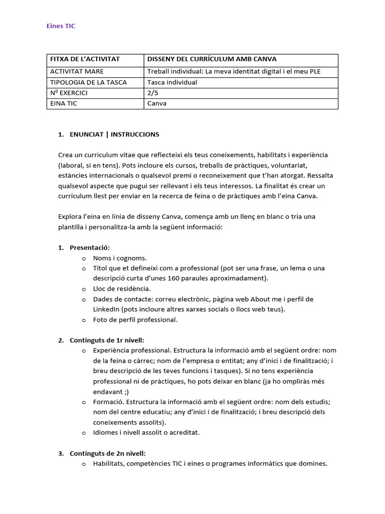 2 - EINES TIC - Curriculum-vitae-Canva | PDF