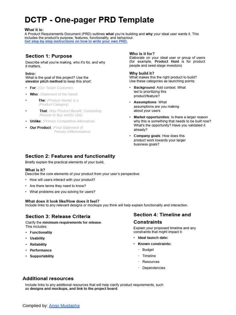 DCTP - One-Pager PRD Template | PDF | Business | Human Communication