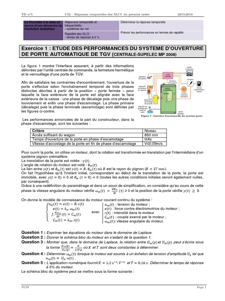 TD N°5 Comportement Temporel Des SLCI Du 1er Ordre | PDF