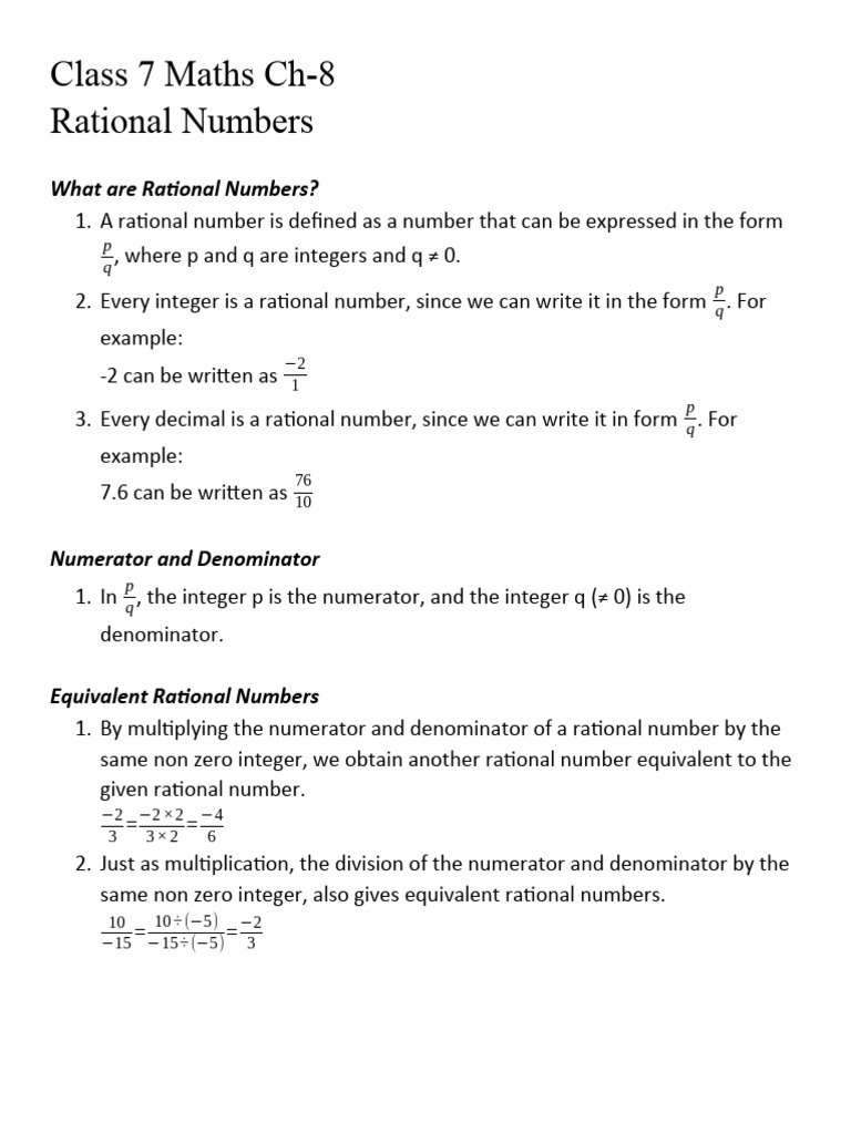 Understanding Rational Numbers in Class 7 | PDF | Rational Number | Numbers
