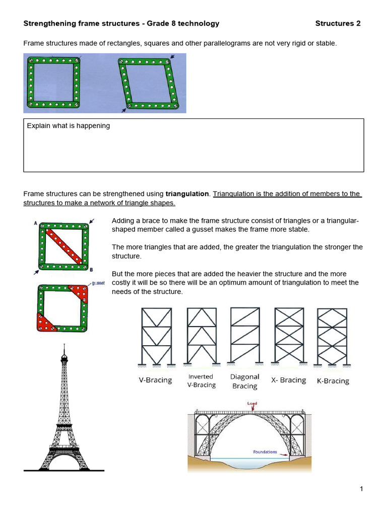 Structures 2 - Strengthening Frame Structures & Pylons - Grade 8 Technology | PDF | Framing ...
