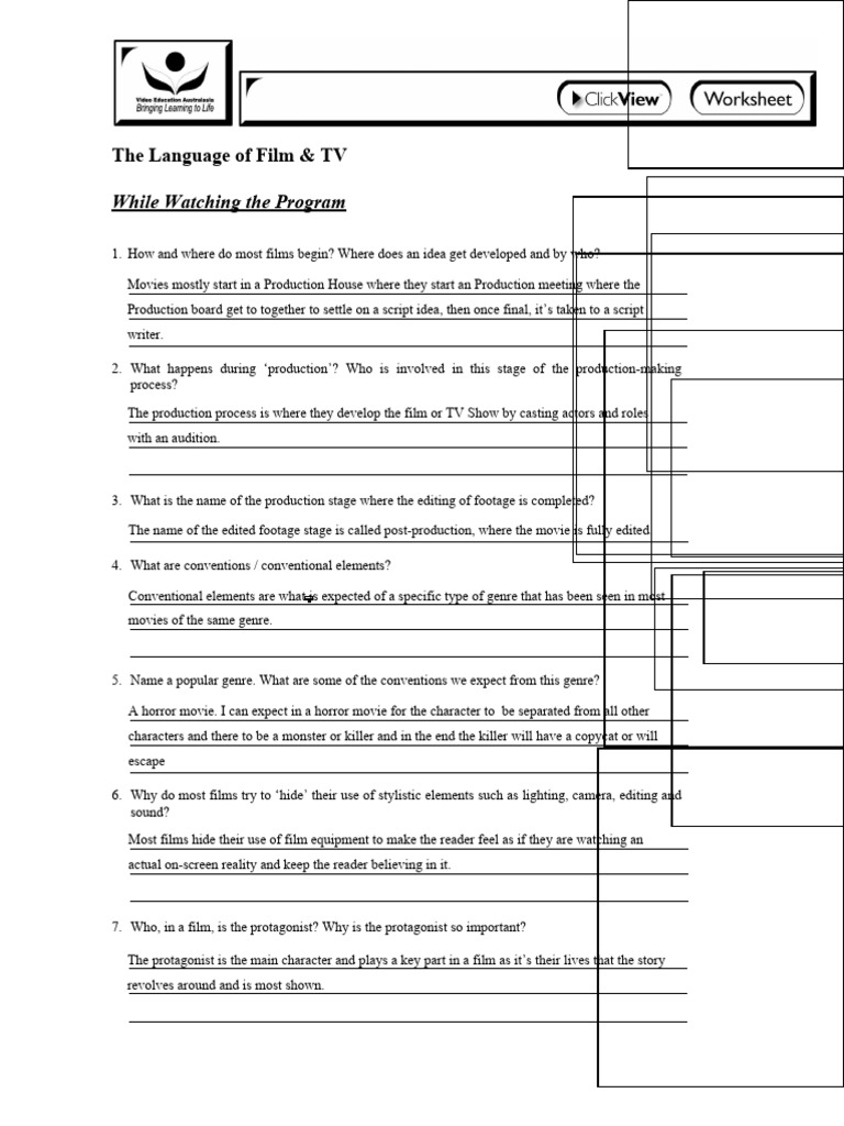 The Language of Film TV - Worksheet | PDF | Close Up | Camera