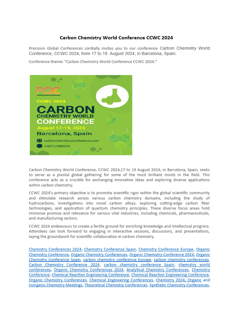 Global Carbon Chemistry Summit | PDF | Chemistry | Organic Chemistry