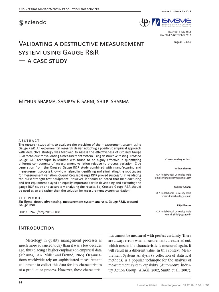 Validating A Destructive Measurement System Using | PDF | Experiment | Accuracy And Precision