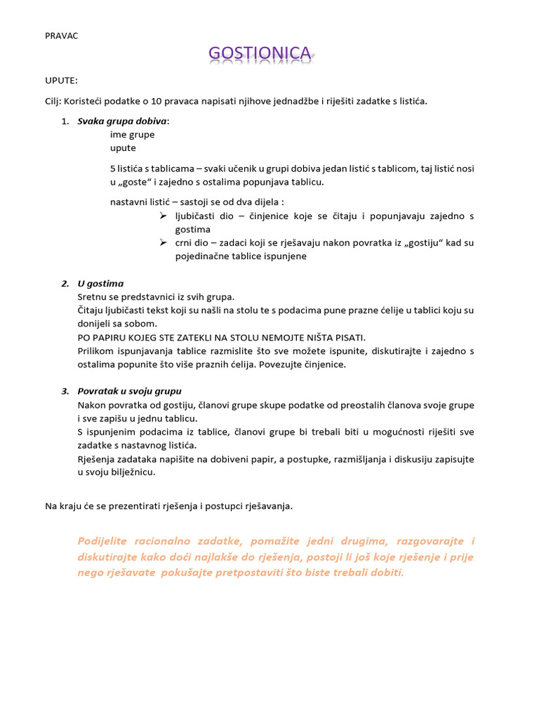 Grupni Rad Pravci Gostionica Scribd | PDF