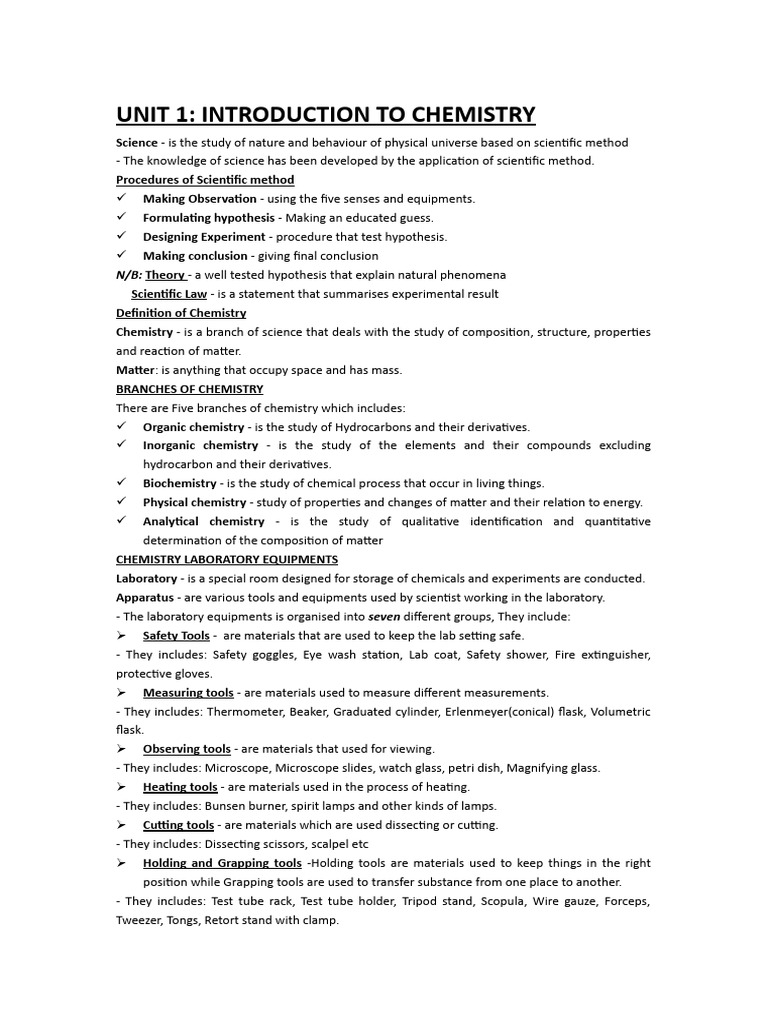 Chem F1 U1 Note | PDF | Chemistry | Scientific Method