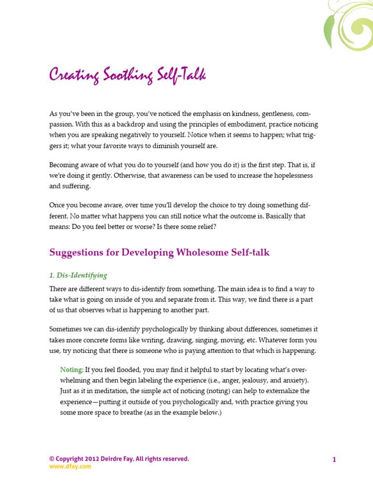 3 Creating Soothing Self Talk HO | PDF | Feeling | Anger