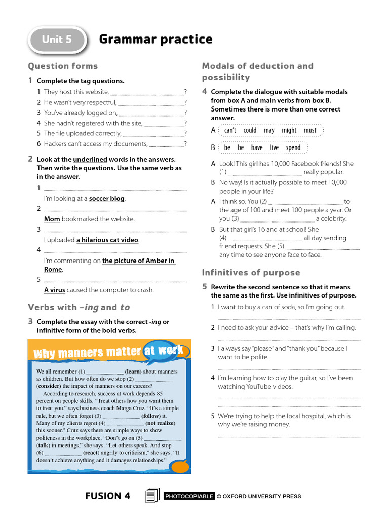 Fusion l4 Grammar Unit 5 | PDF | Linguistics
