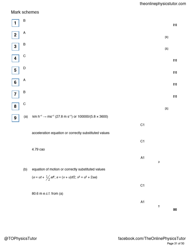 AQA Motion Kinematics Answers | PDF | Acceleration | Velocity