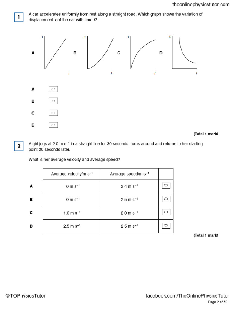 AQA Motion Kinematics Test 1 | PDF | Acceleration | Velocity