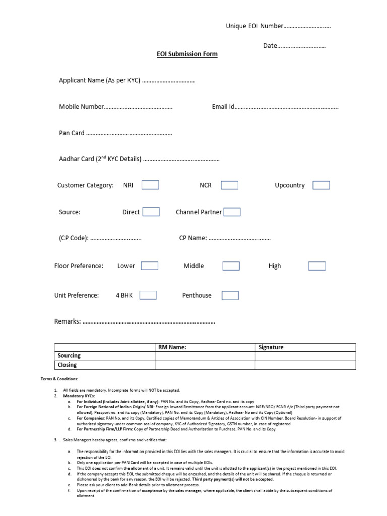 Privana South EOI Form | PDF | Business