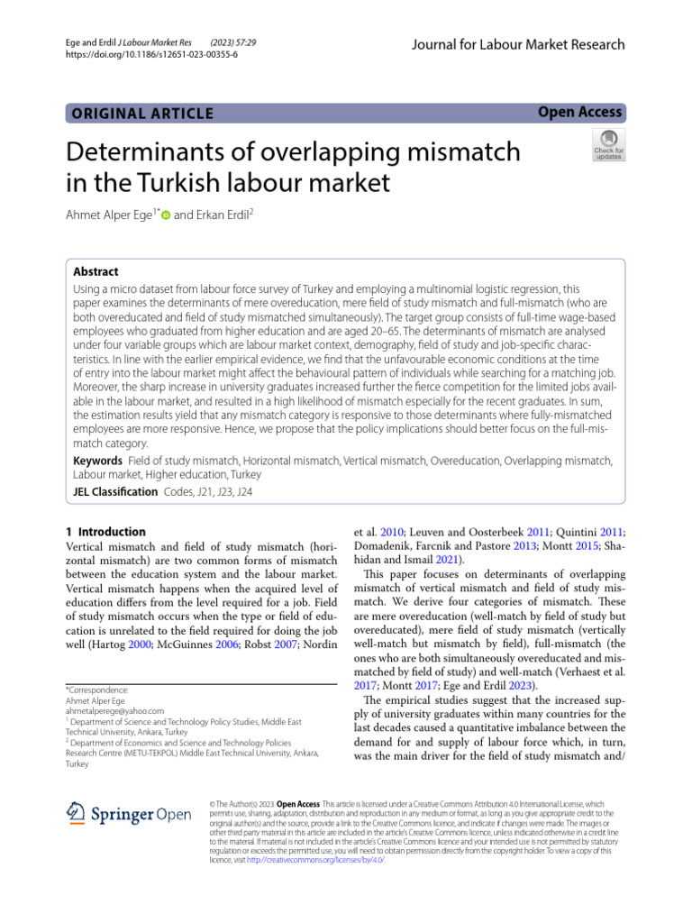 Ege & Erdil 2023 | PDF | Employment | Labour Economics