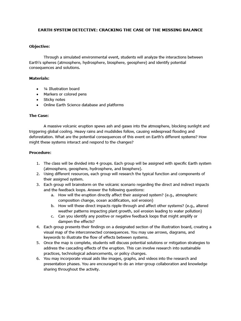 Activity 1 - Earth Systems Detectives | PDF | Earth | Soil