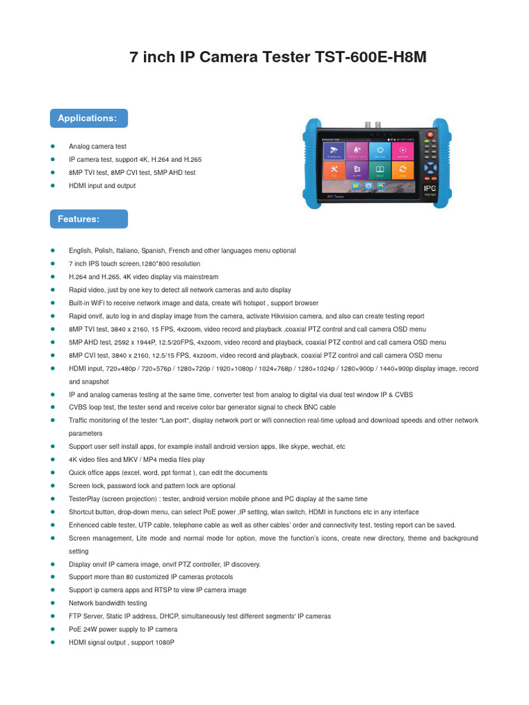 TST-600E-H8M Specification | PDF | Video | Hdmi