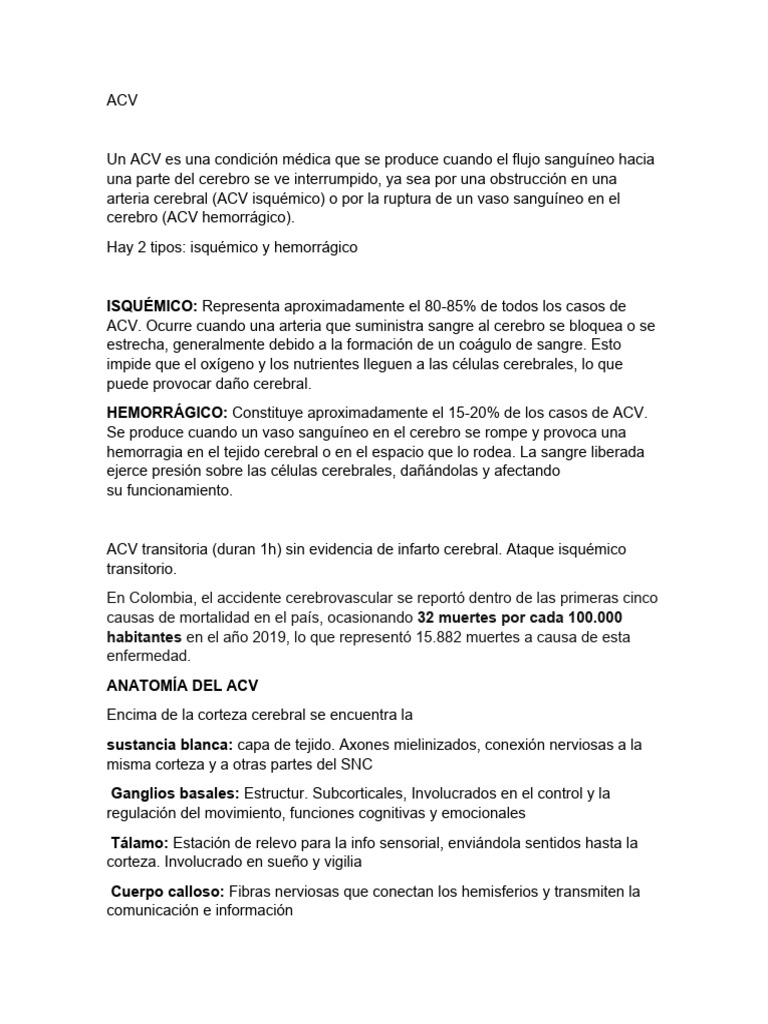 Accidentes Cerebrovasculares (ACV) | PDF | Carrera | Isquemia