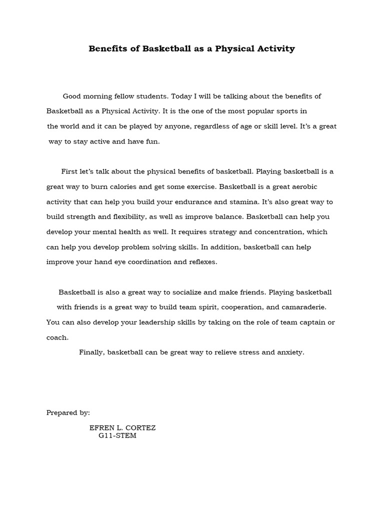 Benefits of Basketball As A Physical Activity | PDF