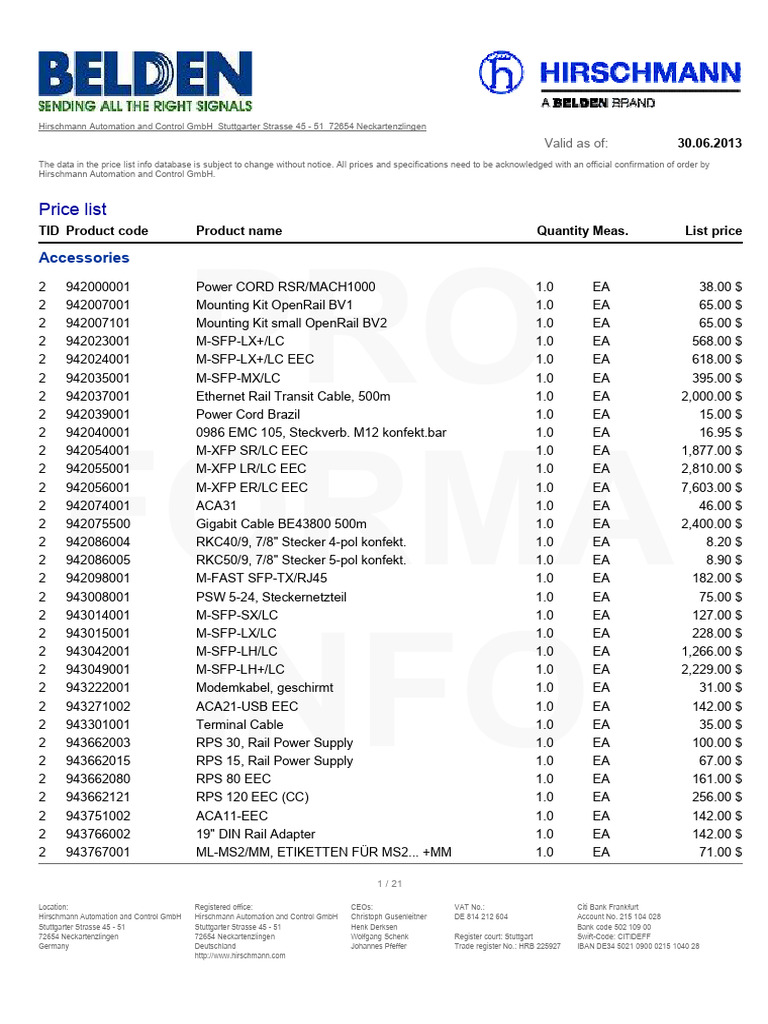 Hirschmann Automation Price List | PDF | Computing | Computer Science