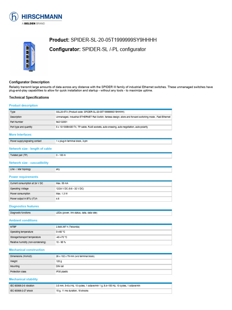 SPIDER SL 20 05T1999999SY9HHHH - Techdata | PDF | Electromagnetic ...