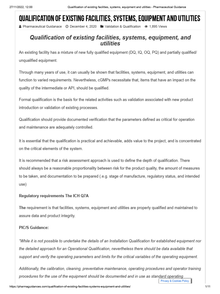 Qualification of Existing Facilities, Systems, Equipment and Utilities ...