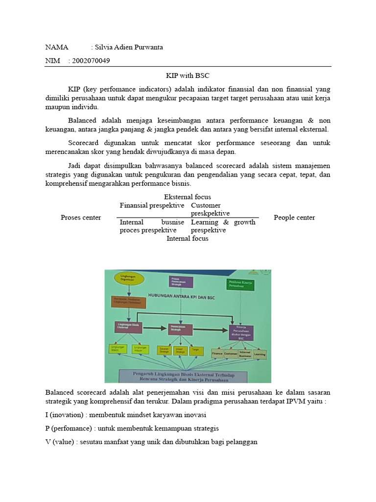 Silvia Adien Purwanta - 2002070049 - Resume KPI & BSC | PDF