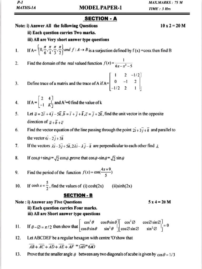 Revision Paper S 1 (A) | PDF | System Of Linear Equations | Matrix ... Revision Paper S 1 (A) | PDF | System Of Linear Equations | Matrix ...