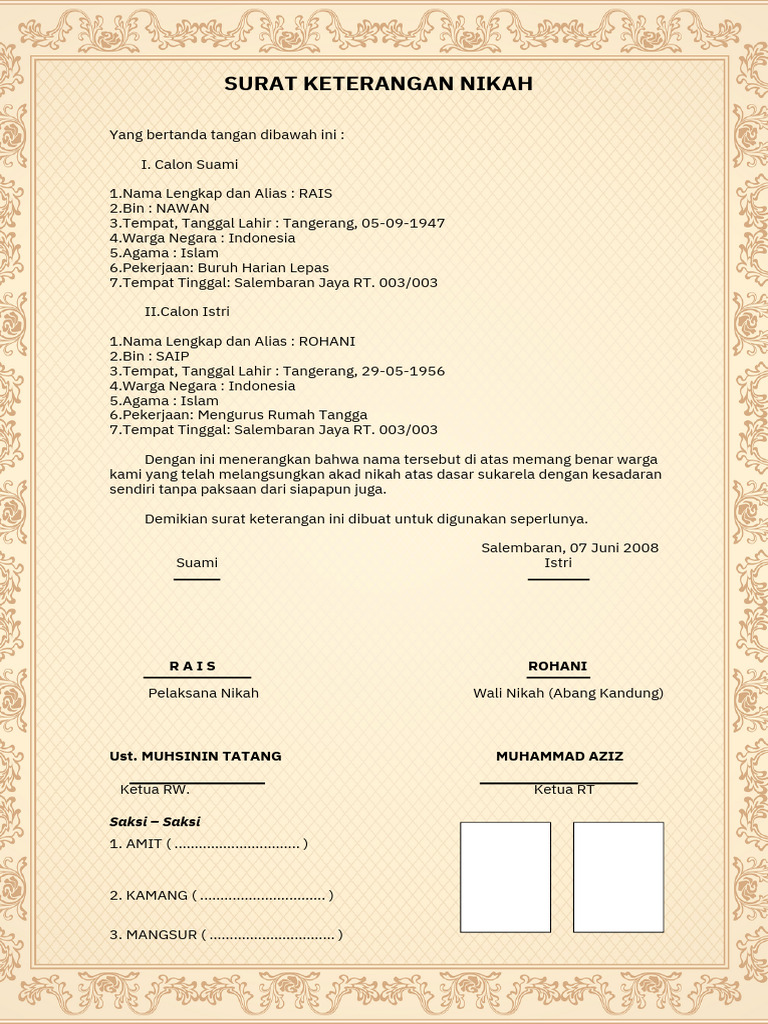 Surat Keterangan Nikah PDF | PDF