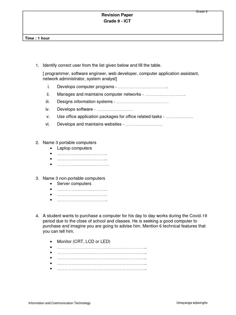 English-Medium-grade 9 Full Revision | PDF | Input/Output | Information Technology